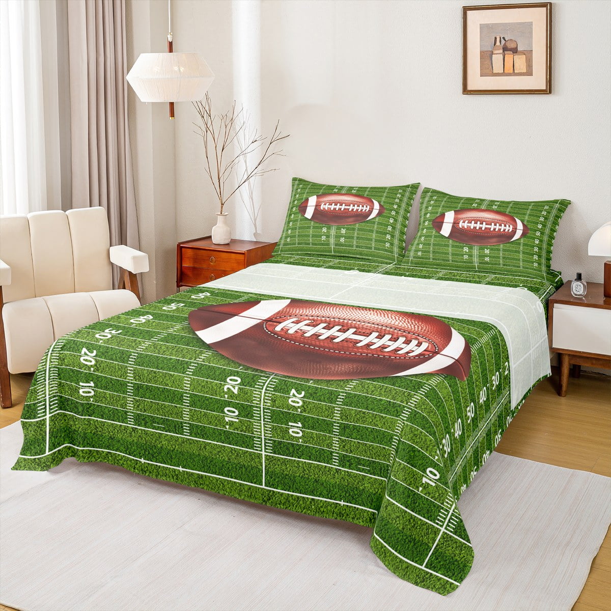 Castle Fairy Football Print 4-Piece Full Size Sheets,Sport Theme Bed ...