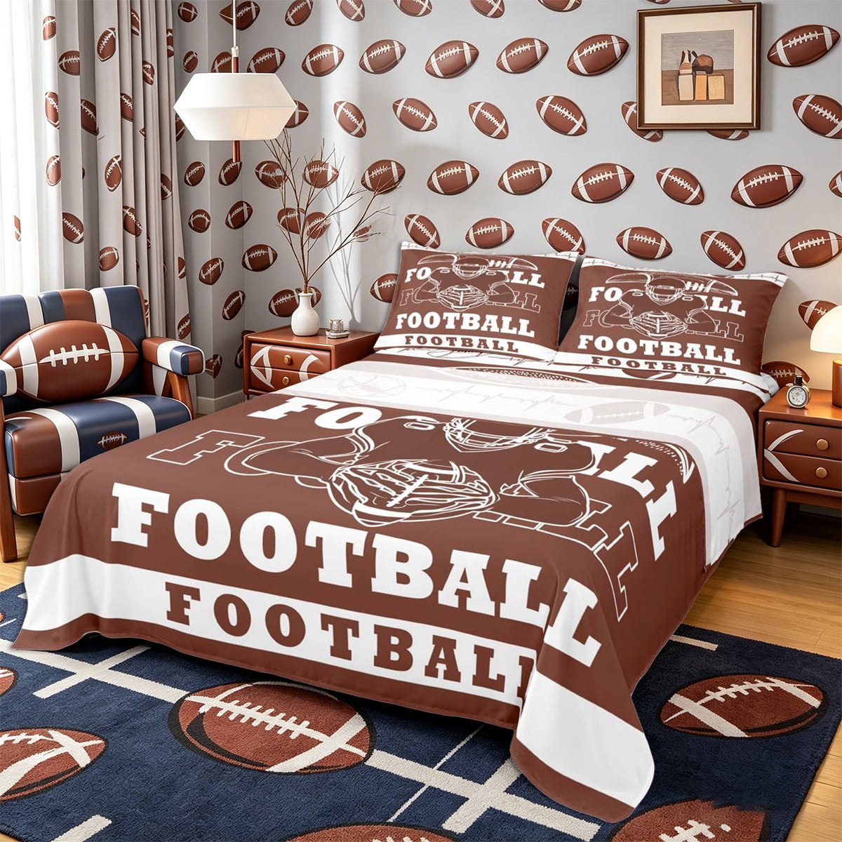 Castle Fairy Football Print Bed Sheets 4-Piece,Sport Theme Full Size ...