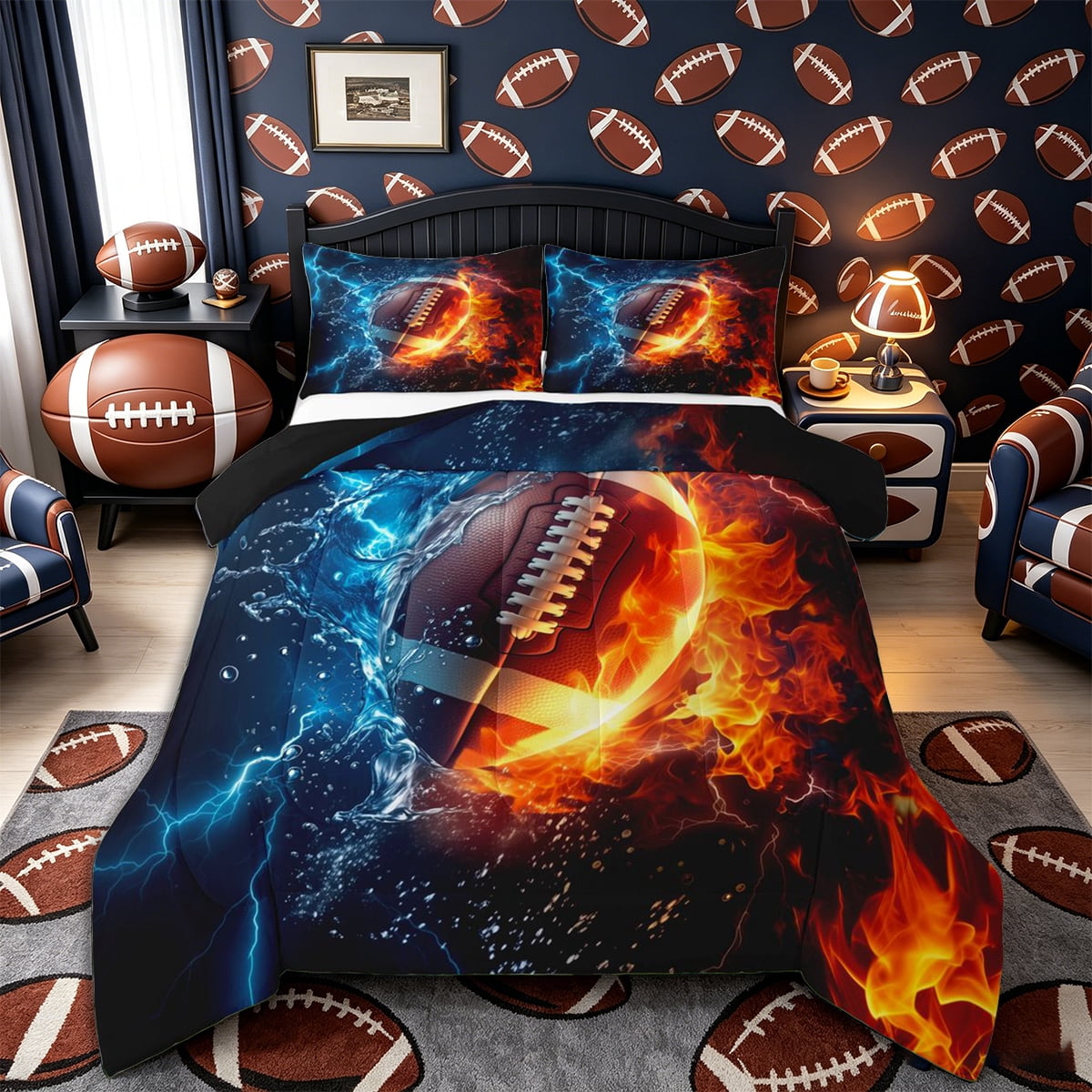Castle Fairy Football Print Full Size Comforter Sets 3-Piece, Abstract ...