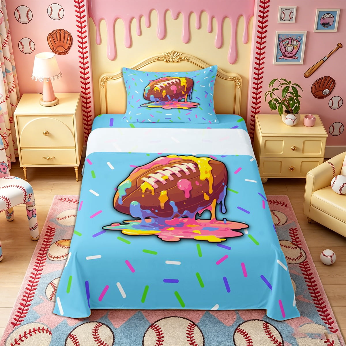Castle Fairy Football Print Twin Sheets 3pcs, Sport Theme Ice Cream ...