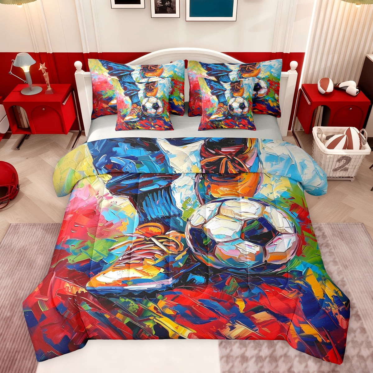 Castle Fairy Football Soccer Print Bedding Comforter Set 7pcs for Boys ...