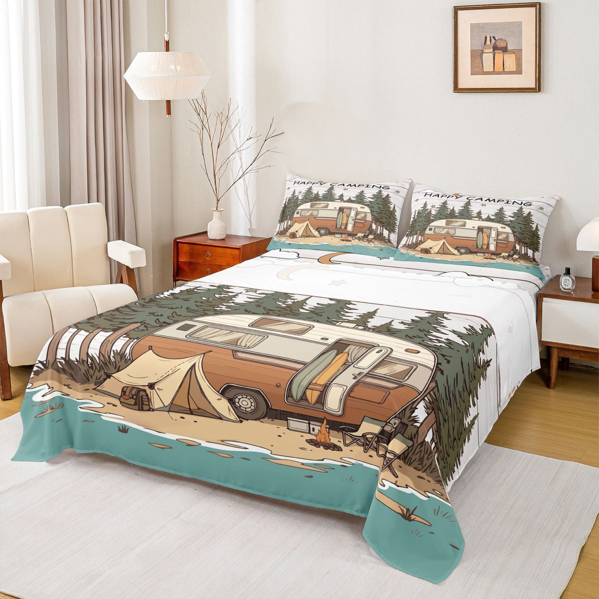 Castle Fairy Forest Camper Art Bed Sheets 4pcs for Kids, Happy Camping ...