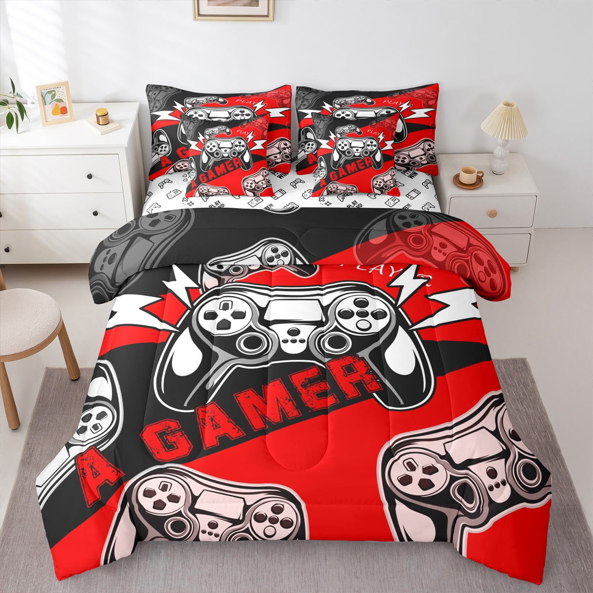 Castle Fairy Full 2-Piece Futuristic Gamepads Video Game Comforter Set ...