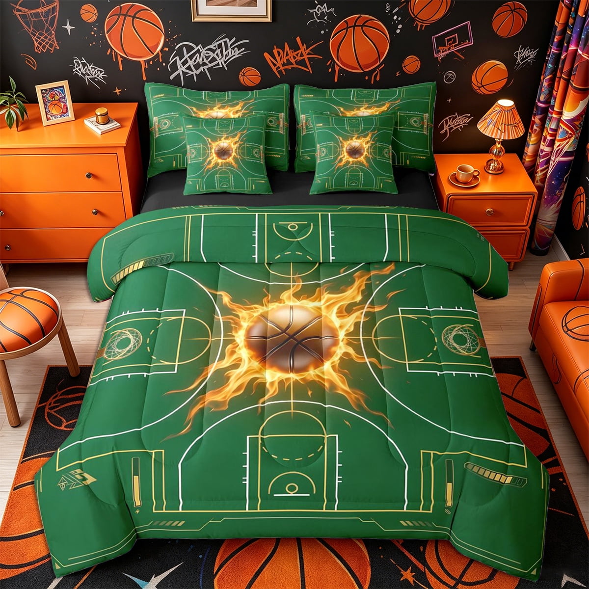 Castle Fairy Futuristic Basketball Court Print King Bedding 7pcs ...