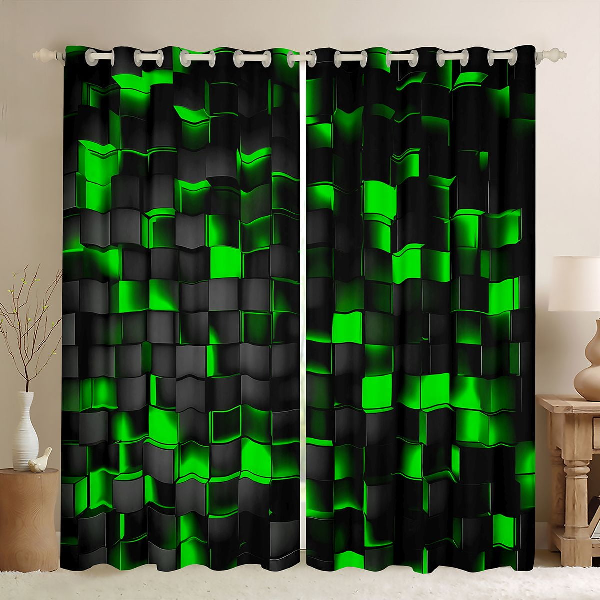 Castle Fairy Futuristic Cubes Curtains Pack of 2 (42x84 Each),Gradient ...