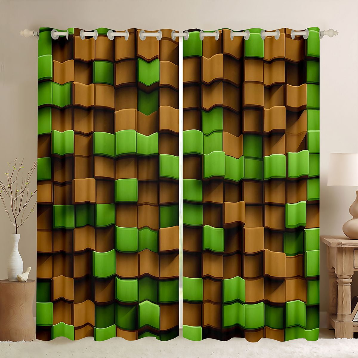 Castle Fairy Futuristic Cubes Curtains Pack of 2 (42x84 Each),Plaid ...