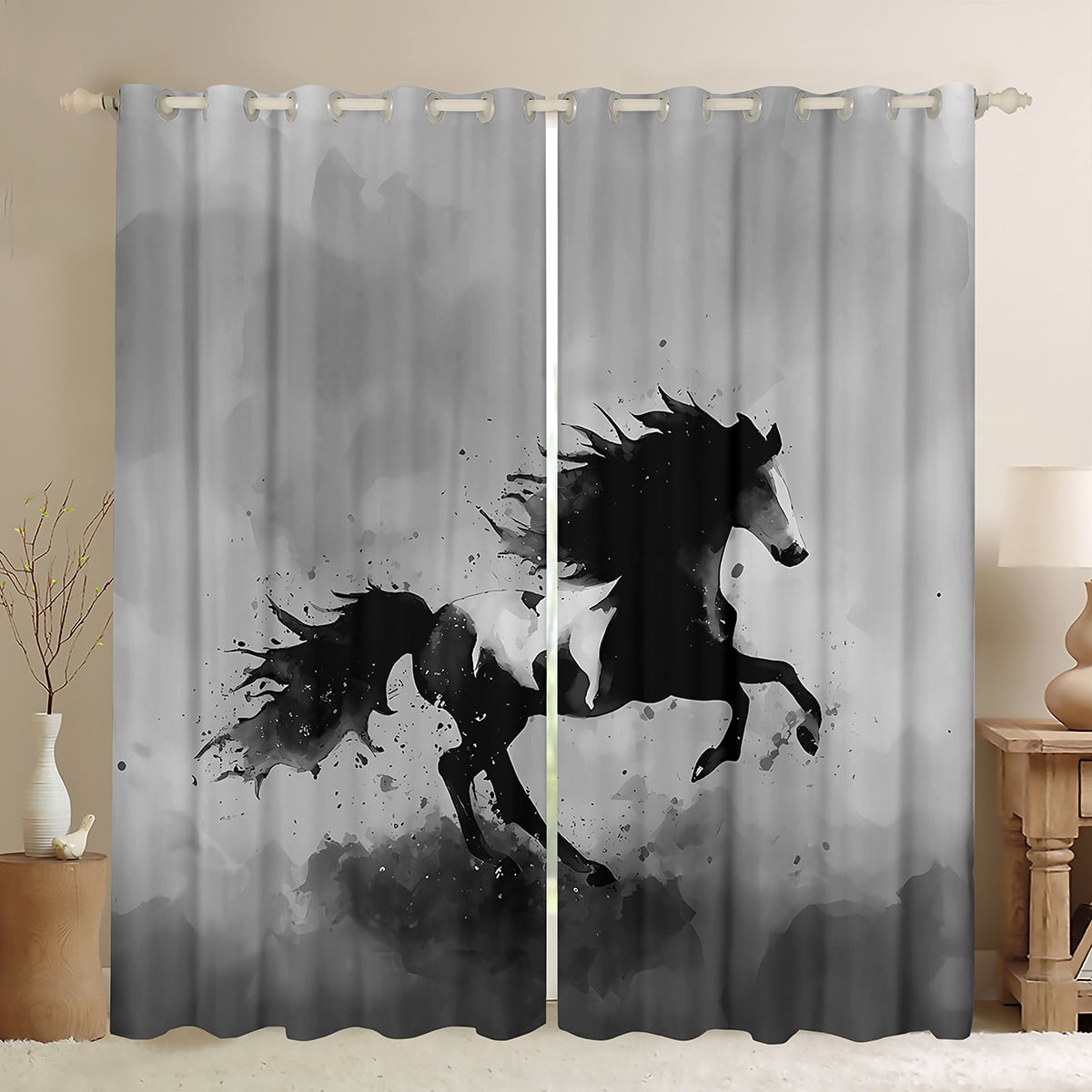 Castle Fairy Galloping Horse Black Out Curtains,Black Grey Curtains ...
