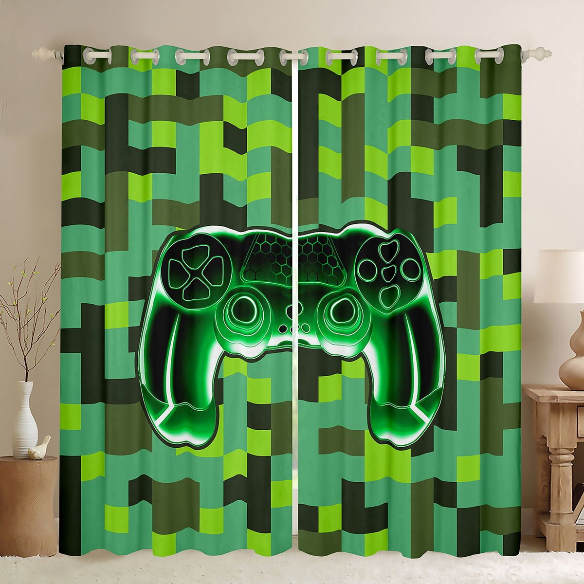 Castle Fairy Gamepads Blackout Curtains Set of 2 (52x84 Each),Plaid ...
