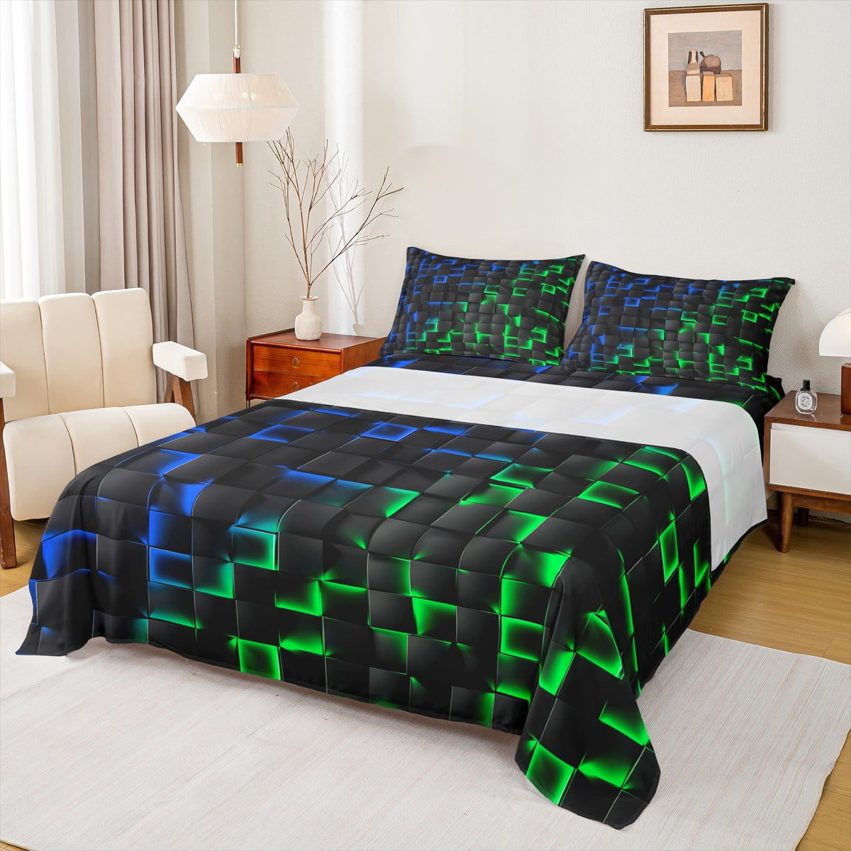 Castle Fairy Geometric Buffalo 4pcs Bed Sheets,Abstract Plaid King ...