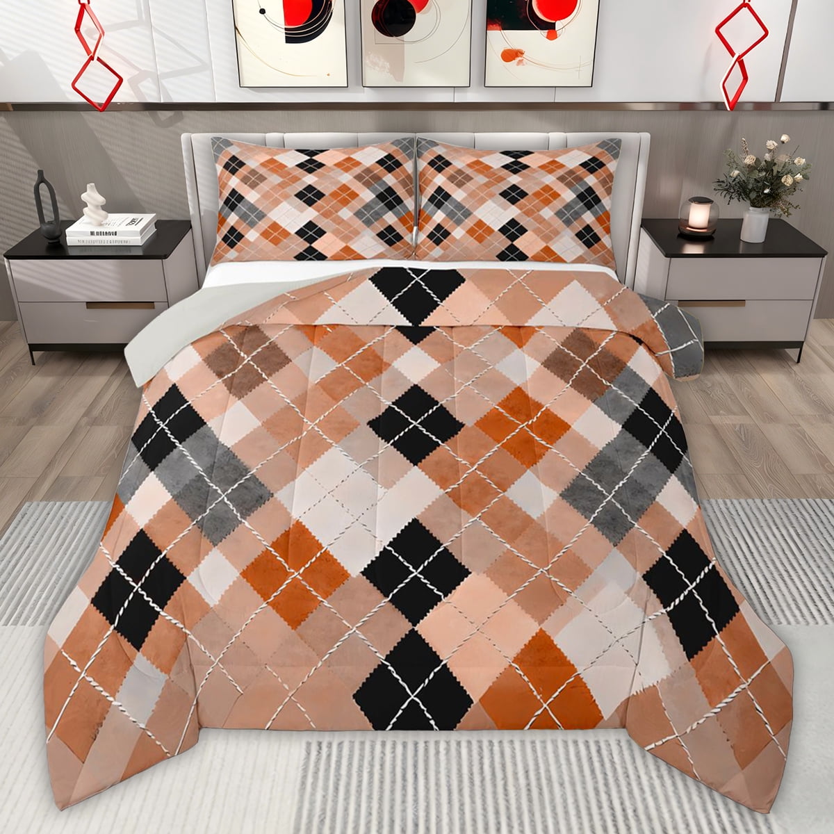 Castle Fairy Geometric Checkered Queen Comforter Set,Cartoon Plaid ...