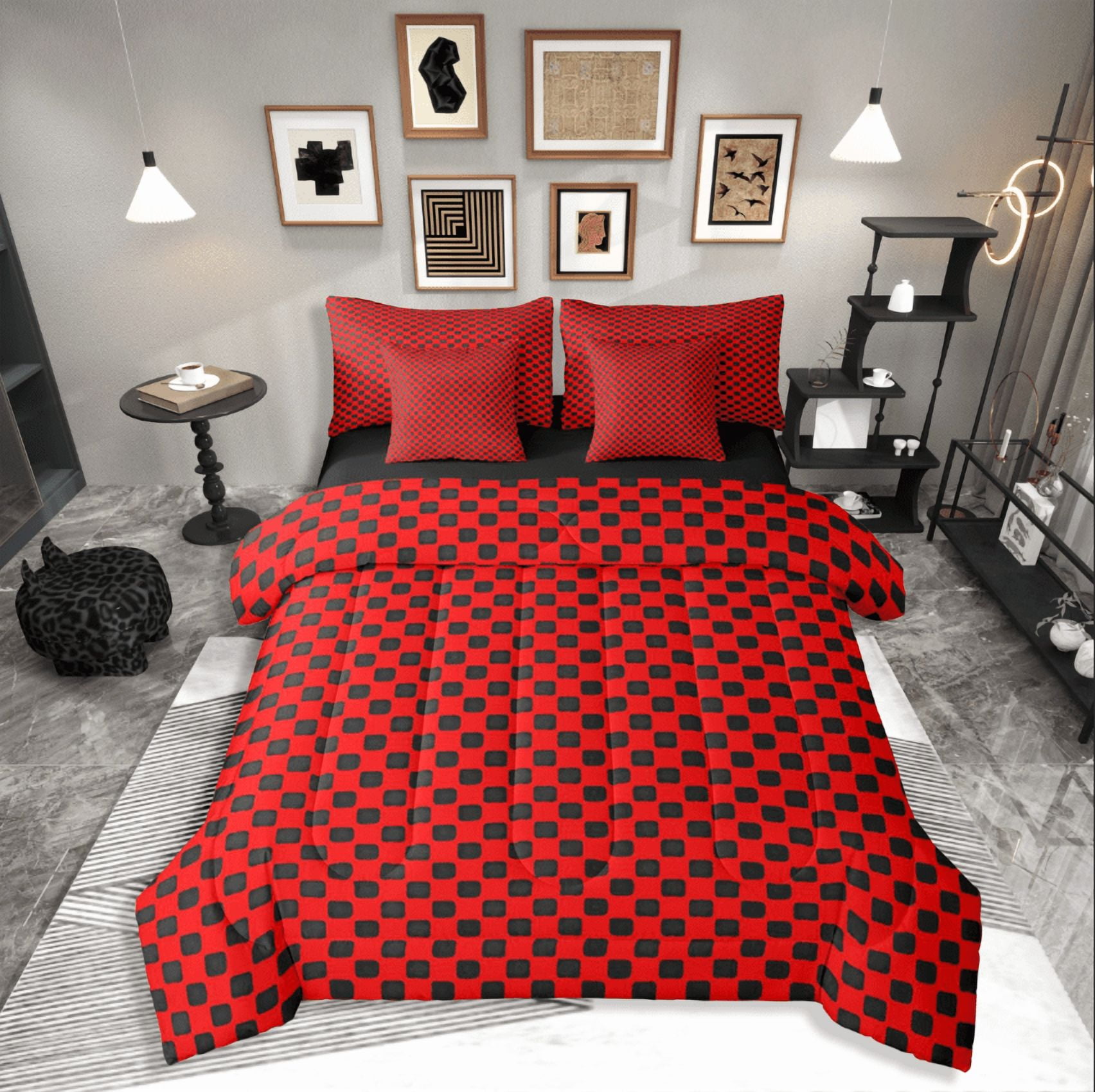 Castle Fairy Geometric Grid 7-Piece Bedding Comforter Set for Teens,Mid ...