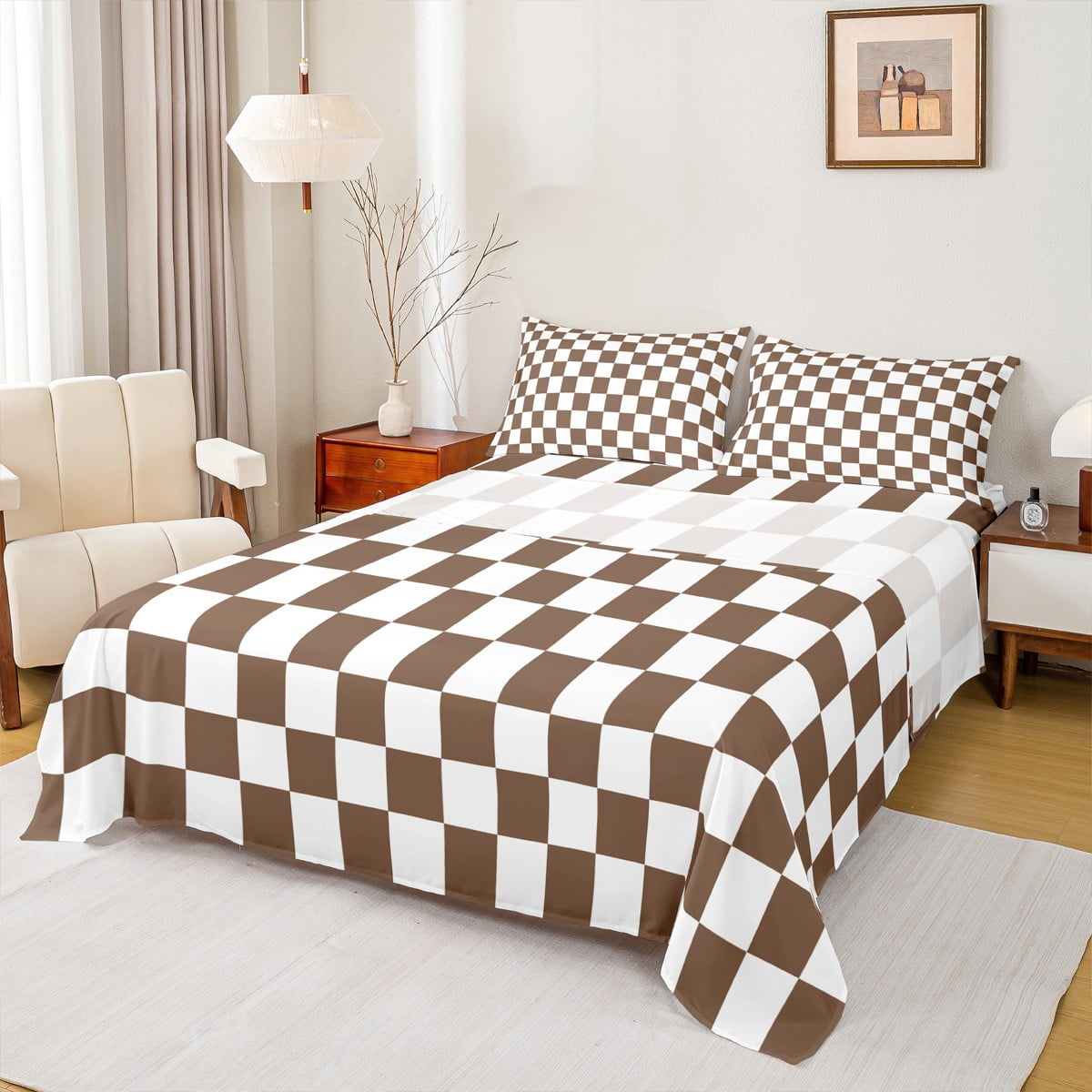 Castle Fairy Geometric Grid Plaid 4 Pieces Queen Sheet Sets for Kids ...