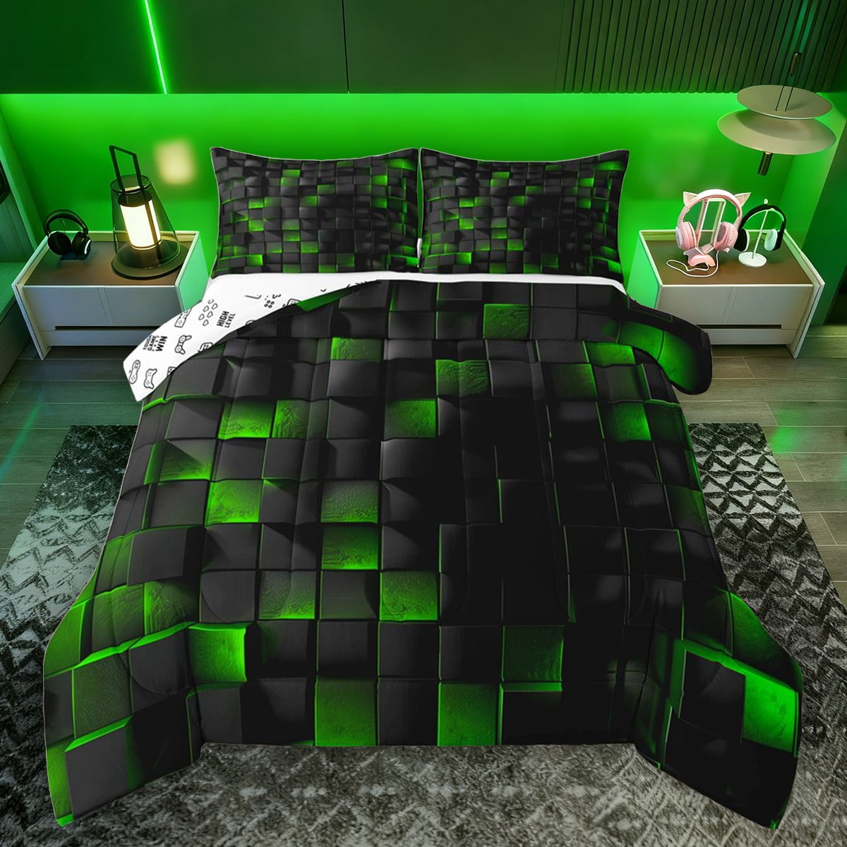 Castle Fairy Geometric Grid Plaid Bedding Comforter Set 2pcs for Female ...