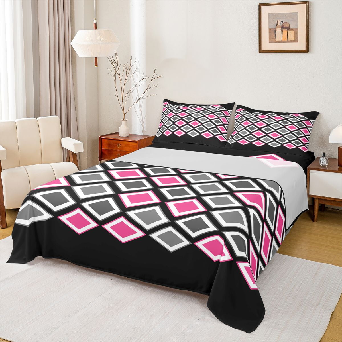Castle Fairy Geometric Grid Twin Sheet Sets for Kids Teenagers ...