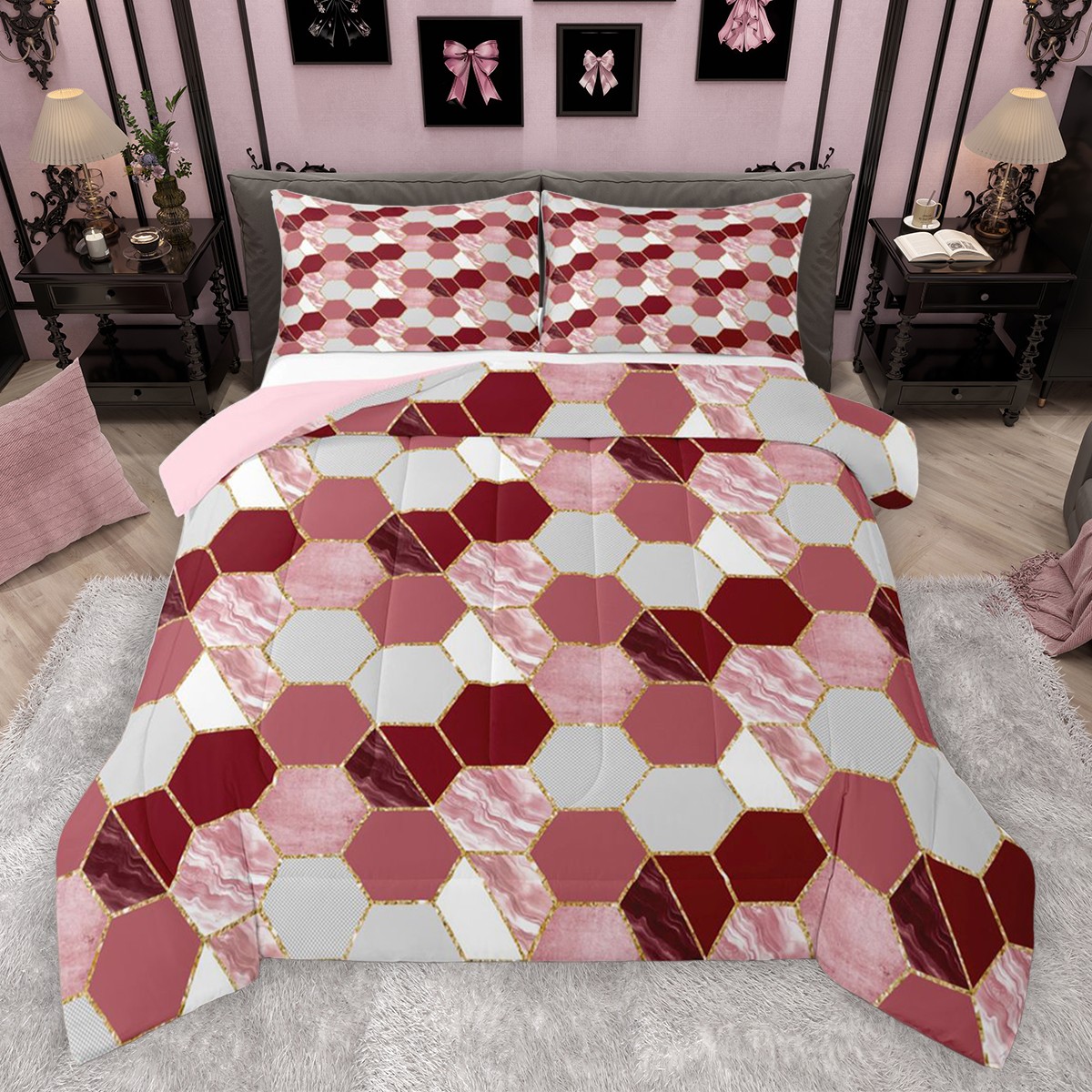 Castle Fairy Geometric Honeycomb Bedding Comforter Set 2pcs for Boys ...