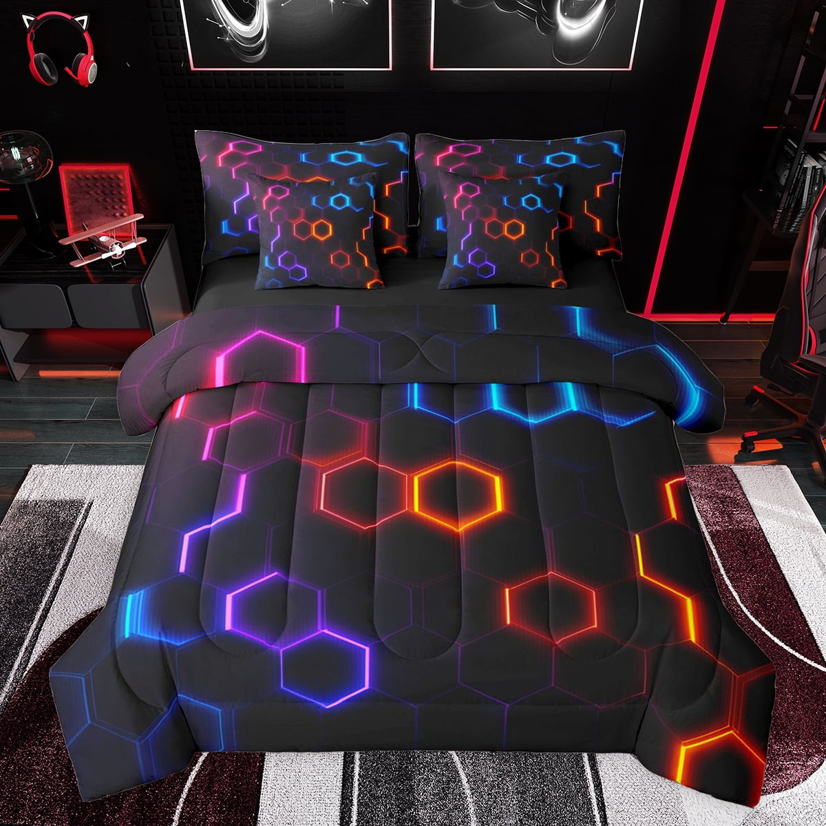 Castle Fairy Geometric Honeycomb Boy Bedding Comforter Set 7-Piece ...