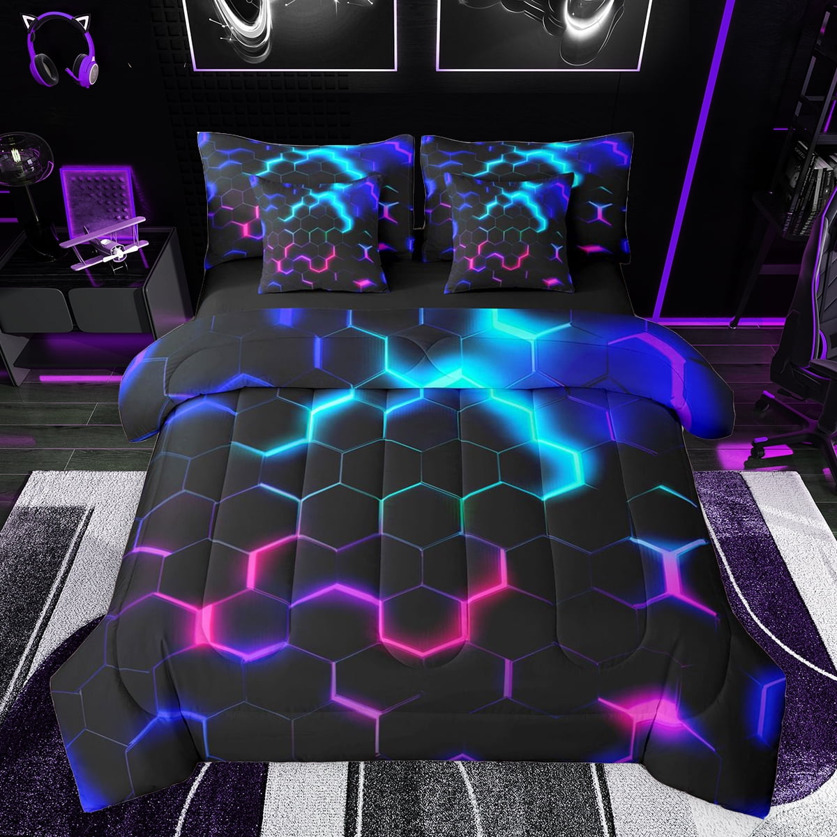 Castle Fairy Geometric Honeycomb Boy Bedding Comforter Set 7pcs ...