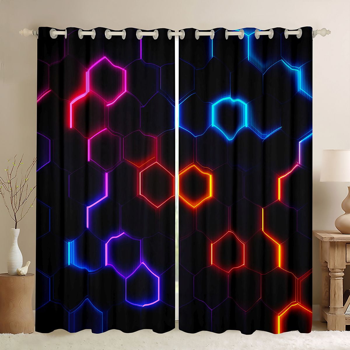 Castle Fairy Geometric Honeycomb Boy Curtains Pack of 2 (42x84 Each ...