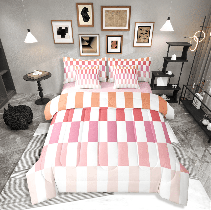 Castle Fairy Geometric Lattice Girl 7-Piece Twin Bedding Sets,Pink ...