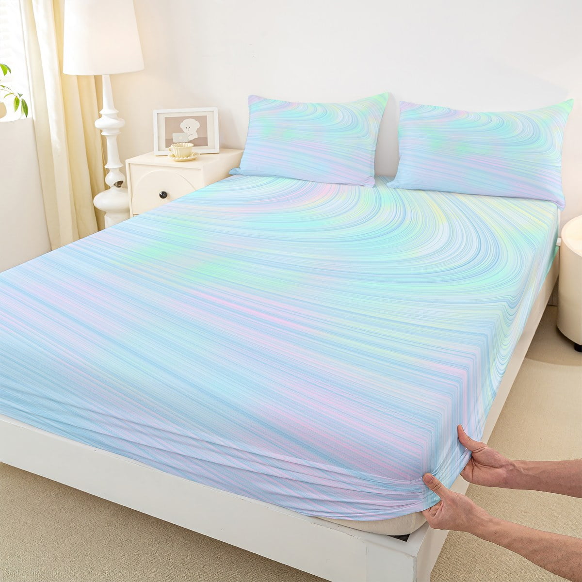 Castle Fairy Geometric Lines 4pcs Bed Sheets,Gradient Stripes King ...