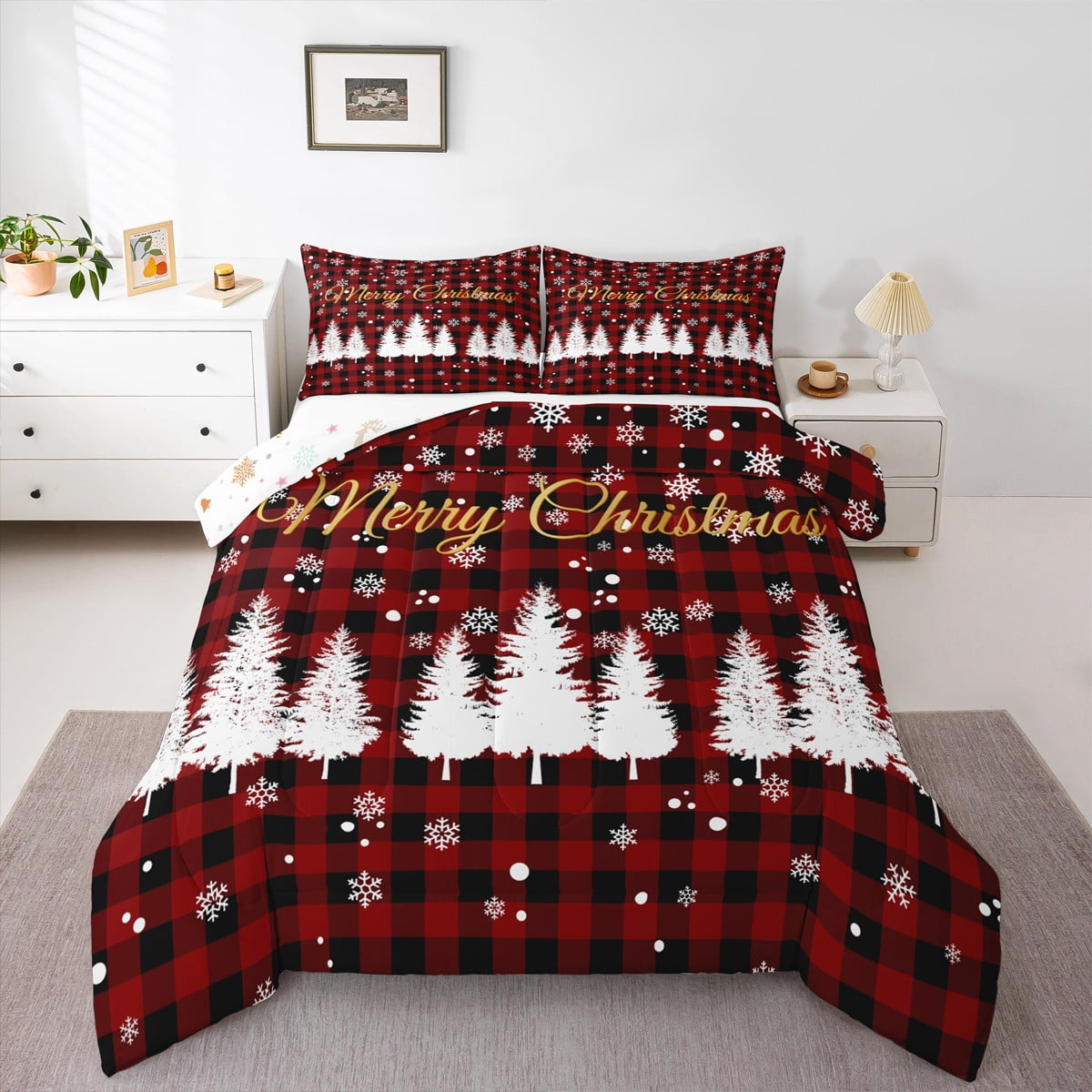 Castle Fairy Geometric Plaid 3-Piece Full Size Comforter Sets for ...