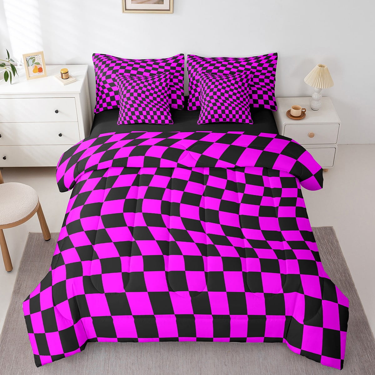 Castle Fairy Geometric Plaid 7pcs Bedding Comforter Set,Abstract ...