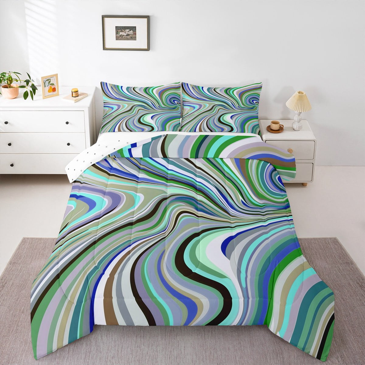 Castle Fairy Geometric Stripes 3-Piece Full Size Comforter Sets ...
