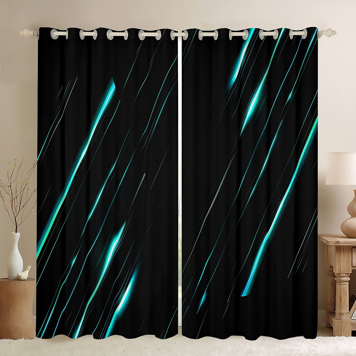 Castle Fairy Geometric Stripes Blackout Curtains Set of 2 (38x54 Each ...