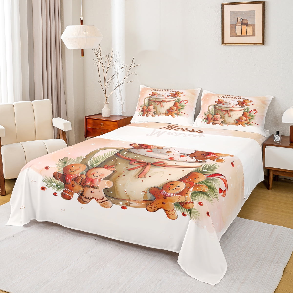 Castle Fairy Gingerbread Man 4Pcs Bed Sheets for Preppy Children Teens ...