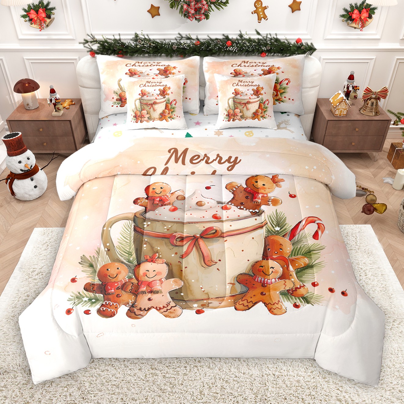 Castle Fairy Gingerbread Man 7-Piece Bedding Comforter Set for Preppy ...