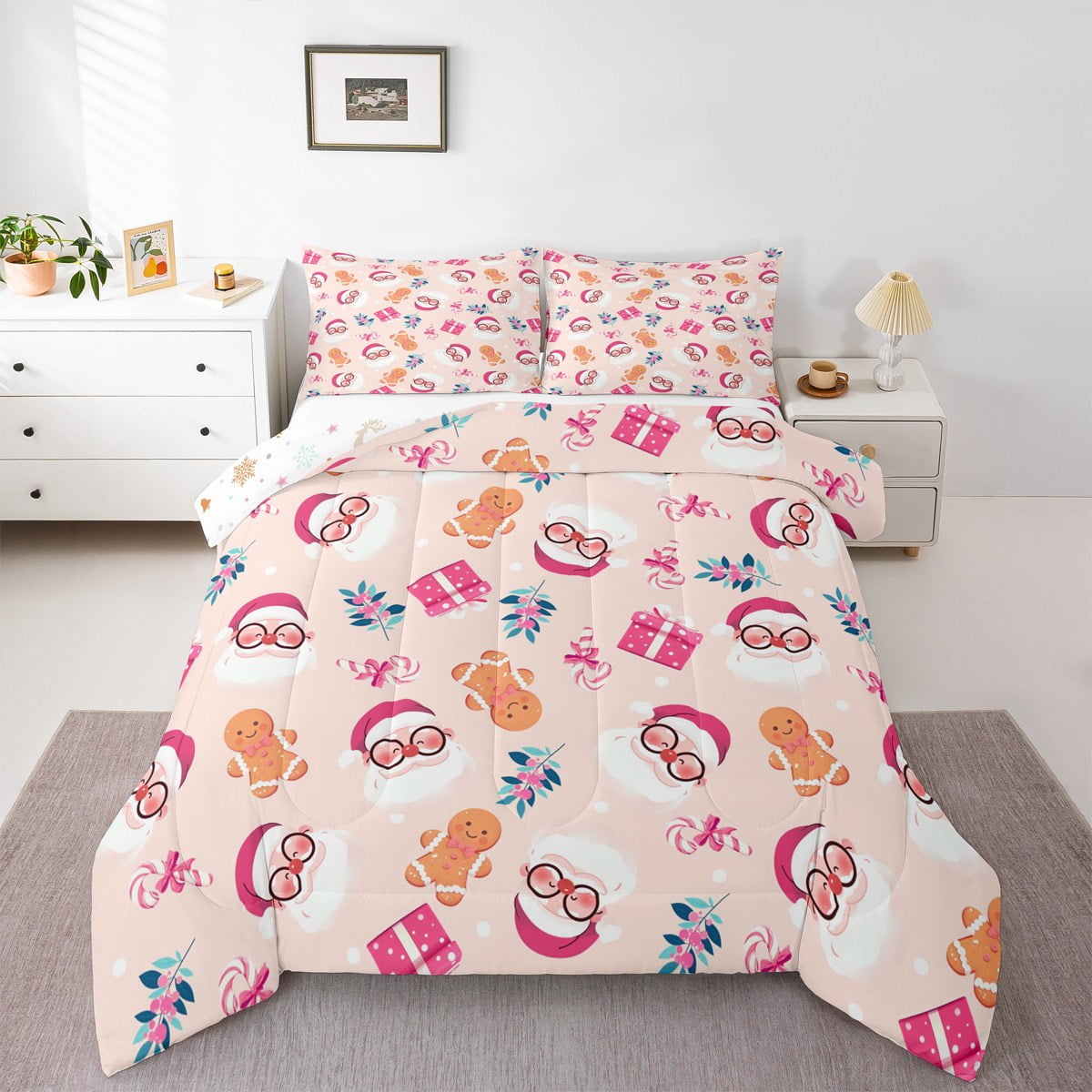 Castle Fairy Gingerbread Man Santa Claus 3 Pieces Queen Comforter Set ...