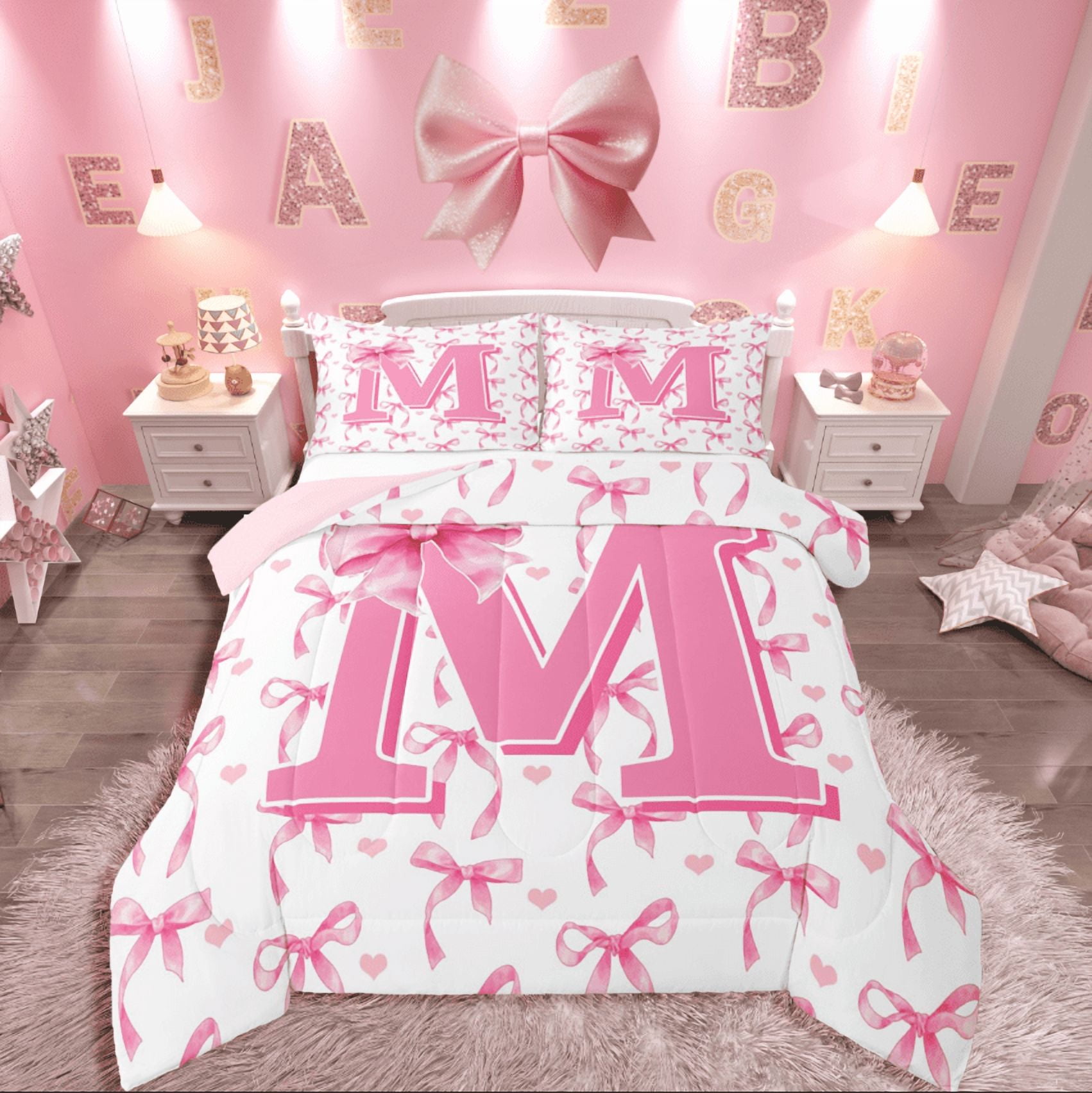 Castle Fairy Girls Alphabet M 3-Piece Full Size Comforter Sets ...