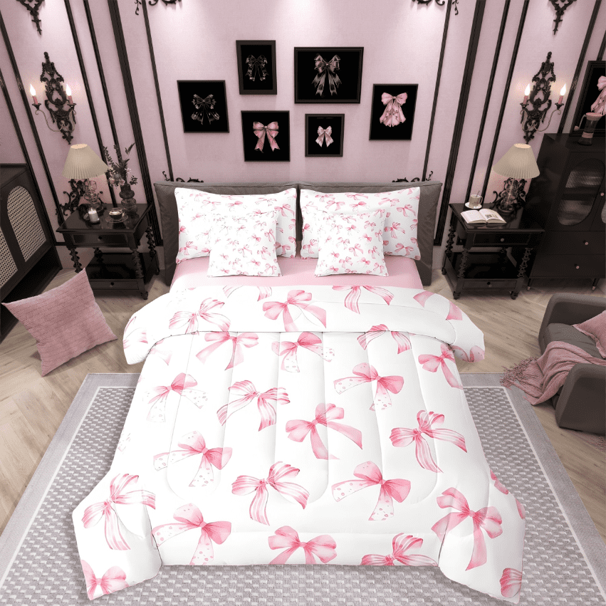 Castle Fairy Girls Cartoon Ribbon Bow King Bedding 7-Piece: Pink White ...