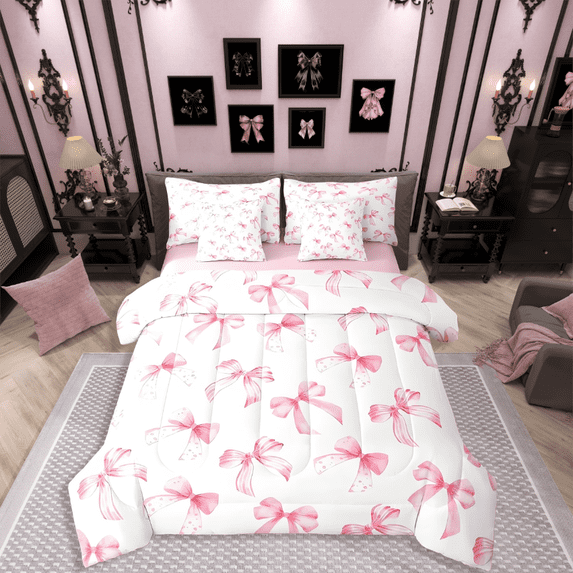 Castle Fairy Girls Cartoon Ribbon Bow King Bedding 7-Piece: Pink White ...