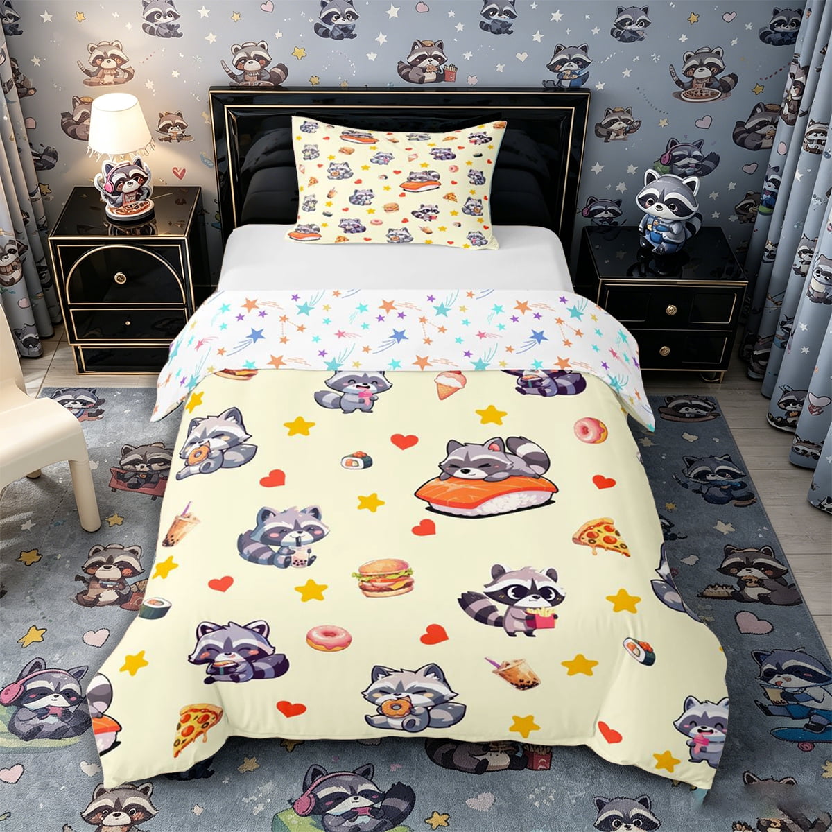 Castle Fairy Girls Cute Cartoon Food Raccoon Twin Duvet Cover,Heart ...
