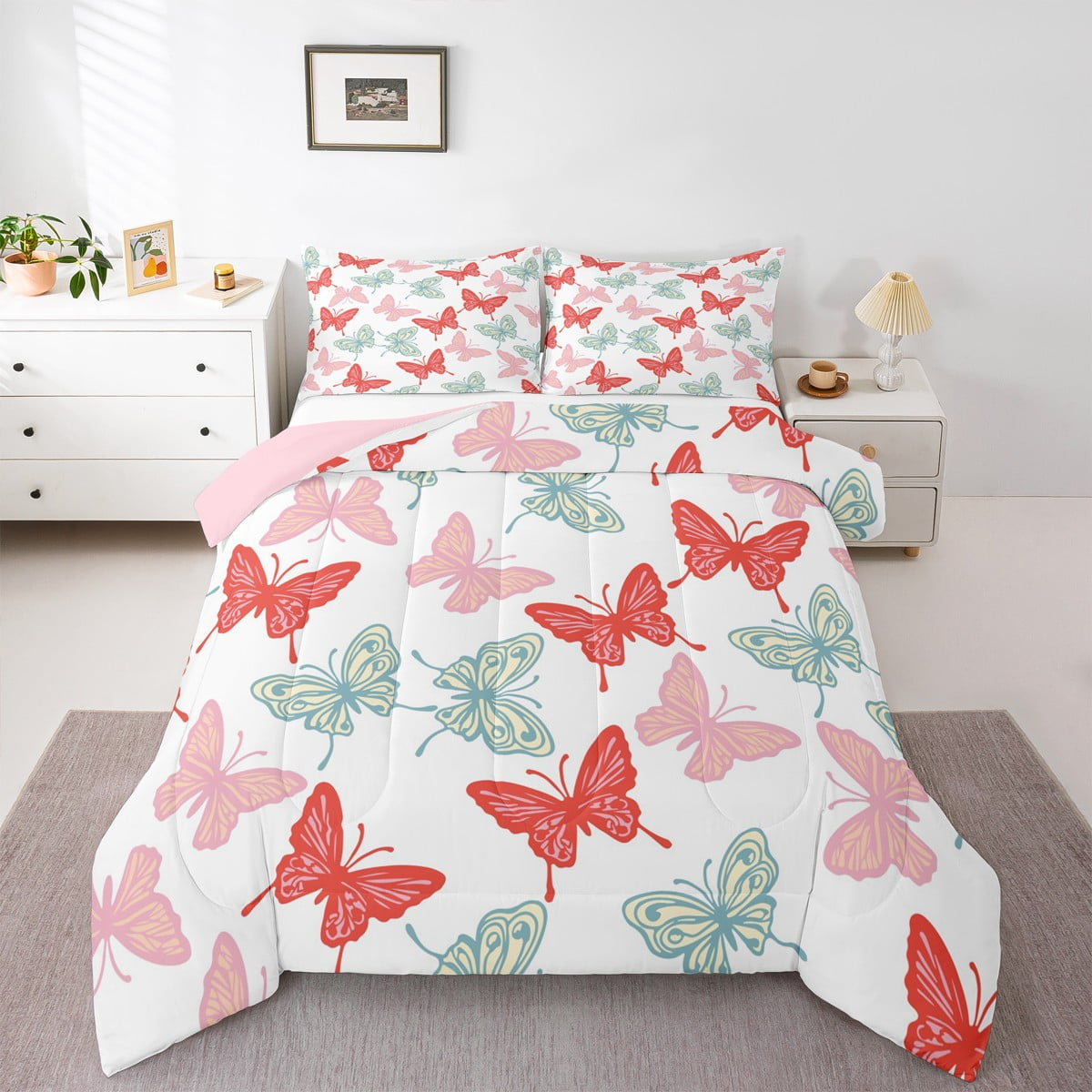 Castle Fairy Girls Flying Butterfly 3-Piece Full Size Comforter Sets,Abstract Gradient Bedding ...
