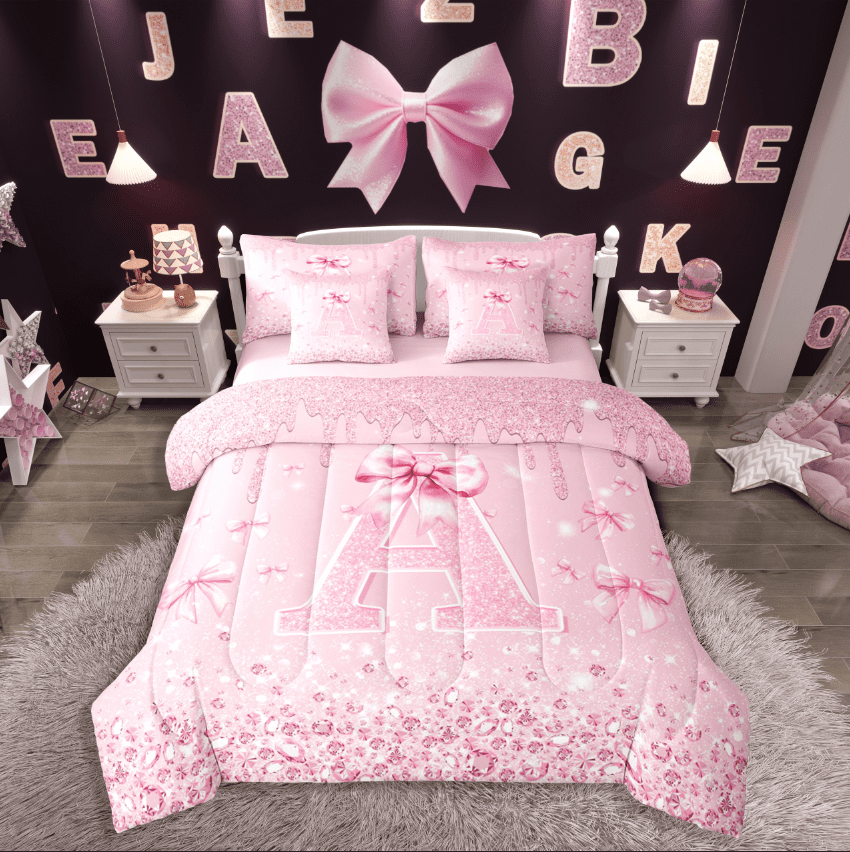Castle Fairy Girls Monogrammed Letter 7pcs Bedding Comforter Set ...