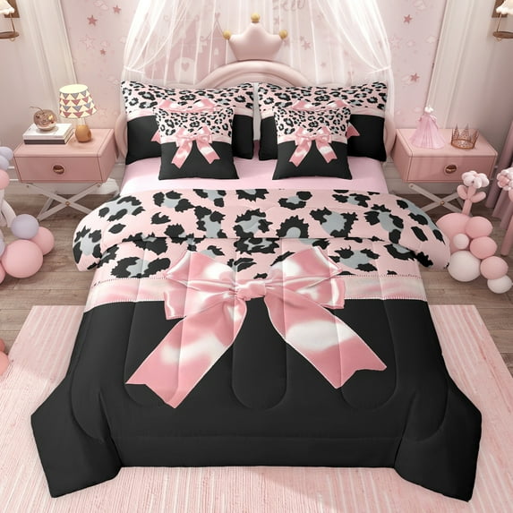 Castle Fairy Girls Pink Ribbon Bow Knot Bedding Comforter Set 7 Pieces ...