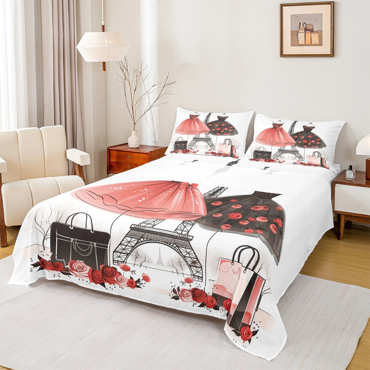 Castle Fairy Girls Romantic Eiffel Tower Full Size Sheets,Black Red ...