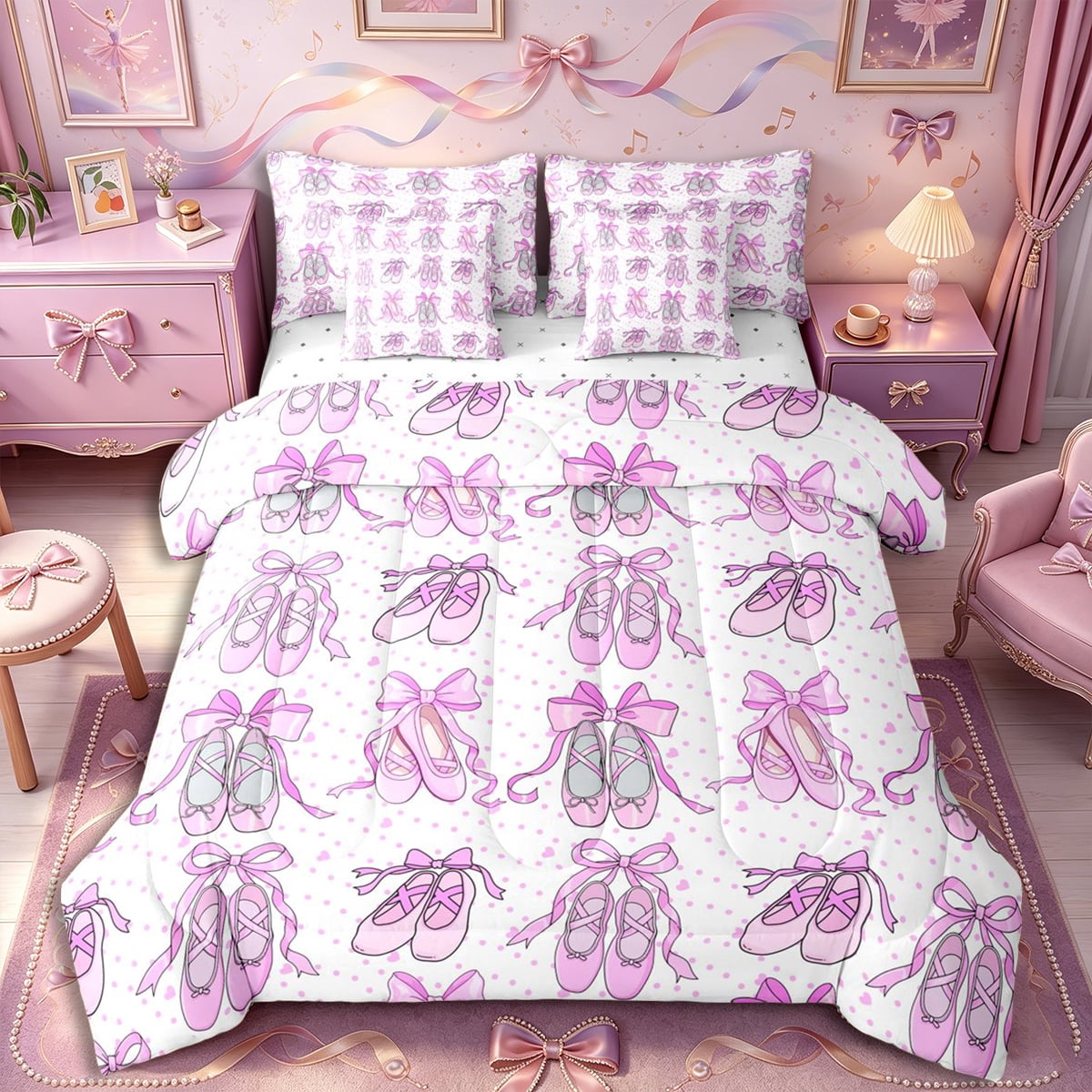 Castle Fairy Girly Bow Ballet Shoes Queen Bedding 7pcs,Dreamy Polka ...