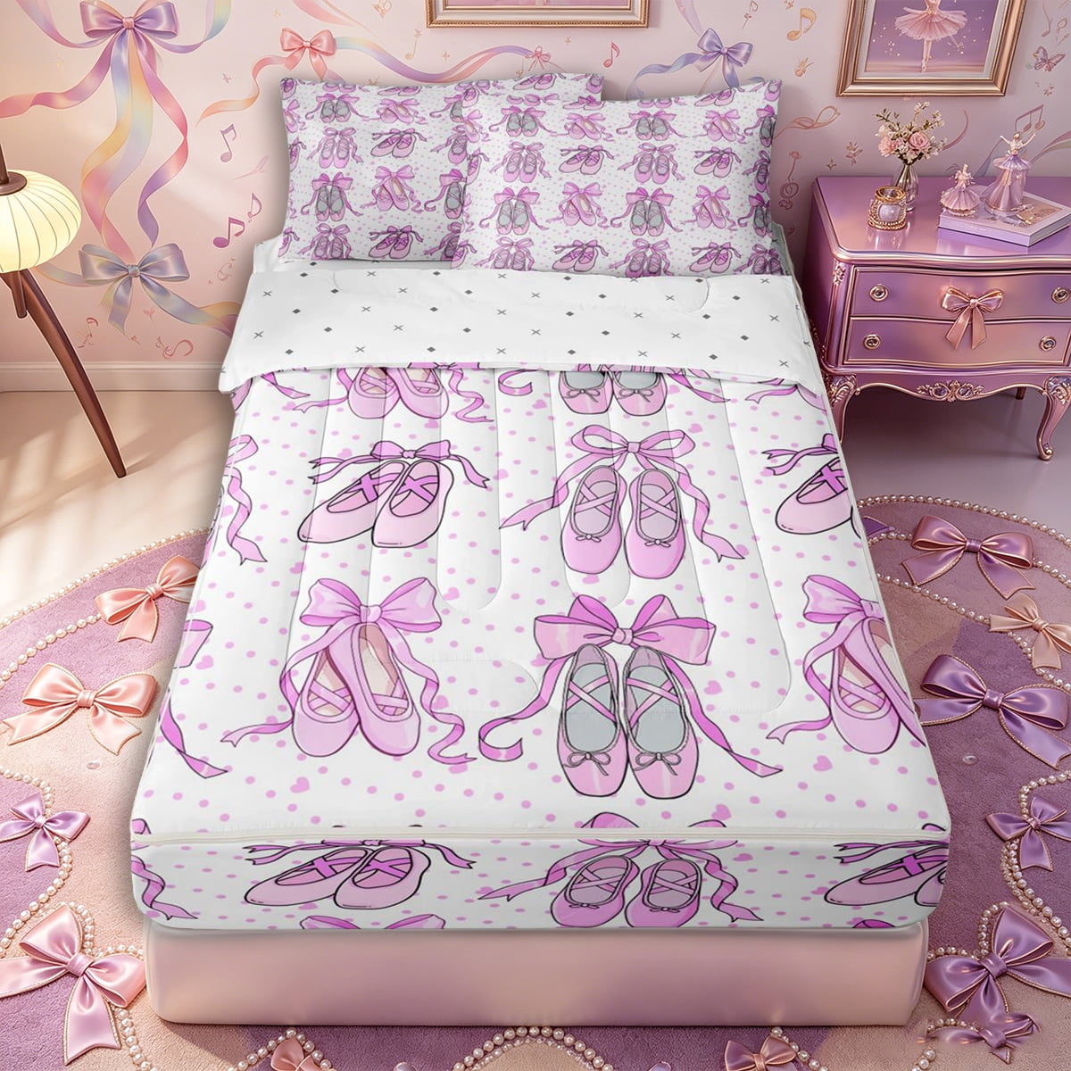 Castle Fairy Girly Bow Ballet Shoes Zipper Twin Comforter Sets with ...