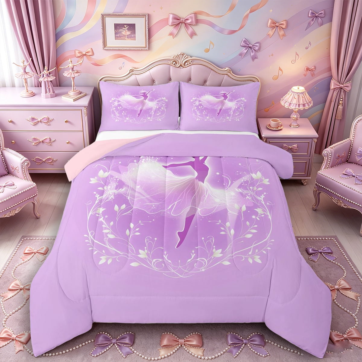 Castle Fairy Glam Ballerina Print King Size Comforter Sets 3pcs,Floral ...