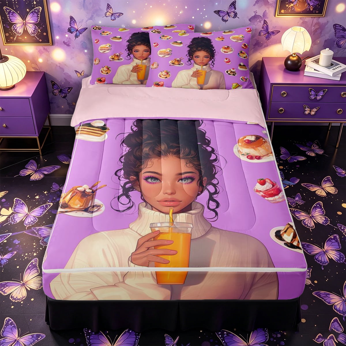 Castle Fairy Glam Black Girl Zipper Full Size Comforter Sets with ...