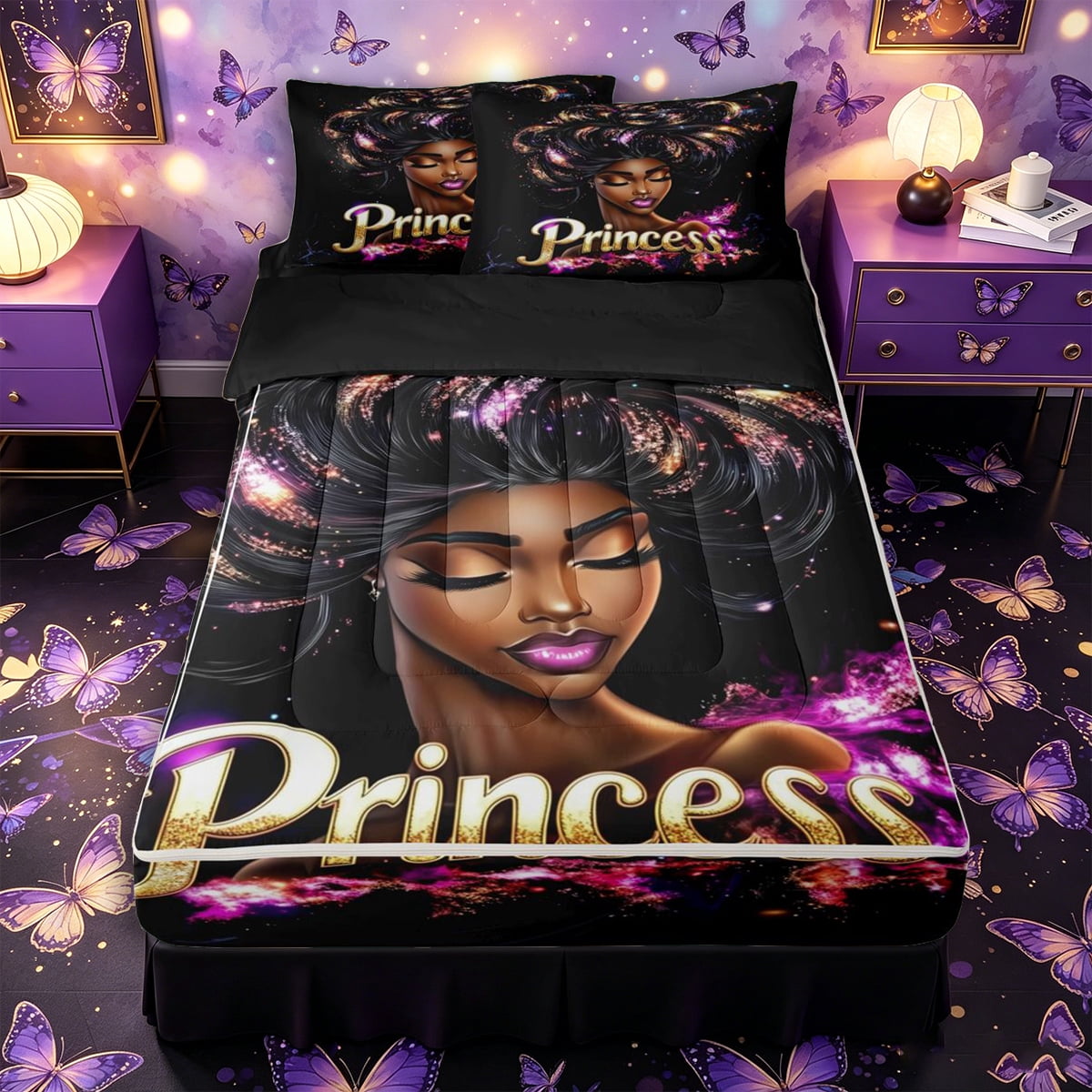 Castle Fairy Glamorous Black Girl Zipper Twin Comforter Sets with ...