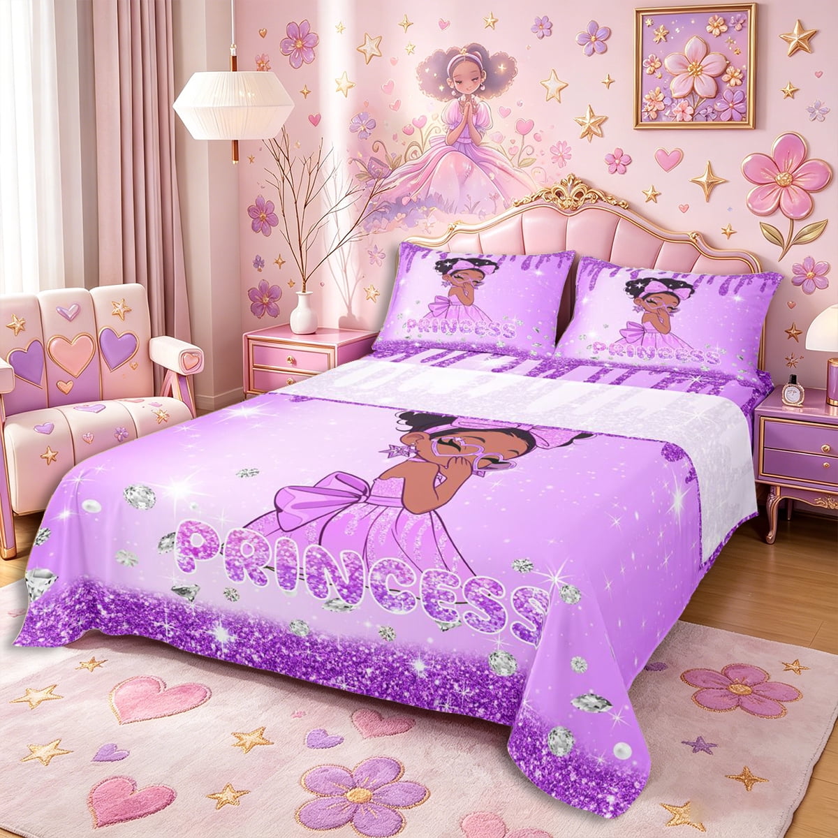 Castle Fairy Glamorous Purple Princess King Sheets 4pcs,Radiant ...