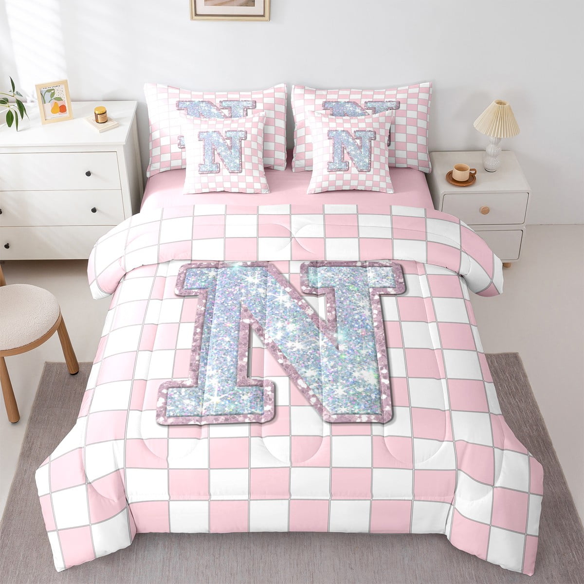 Castle Fairy Glitter Alphabet N Girl 7pcs Bedding Comforter Set ...