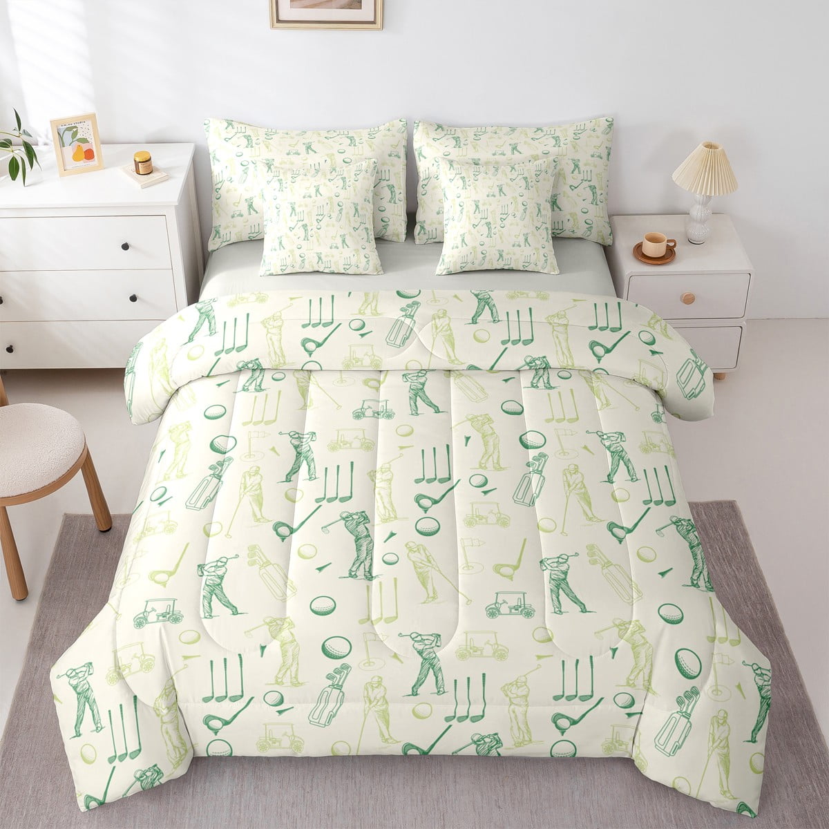Castle Fairy Golf Game 7pcs Bedding Comforter Set,Green Wheat Queen ...