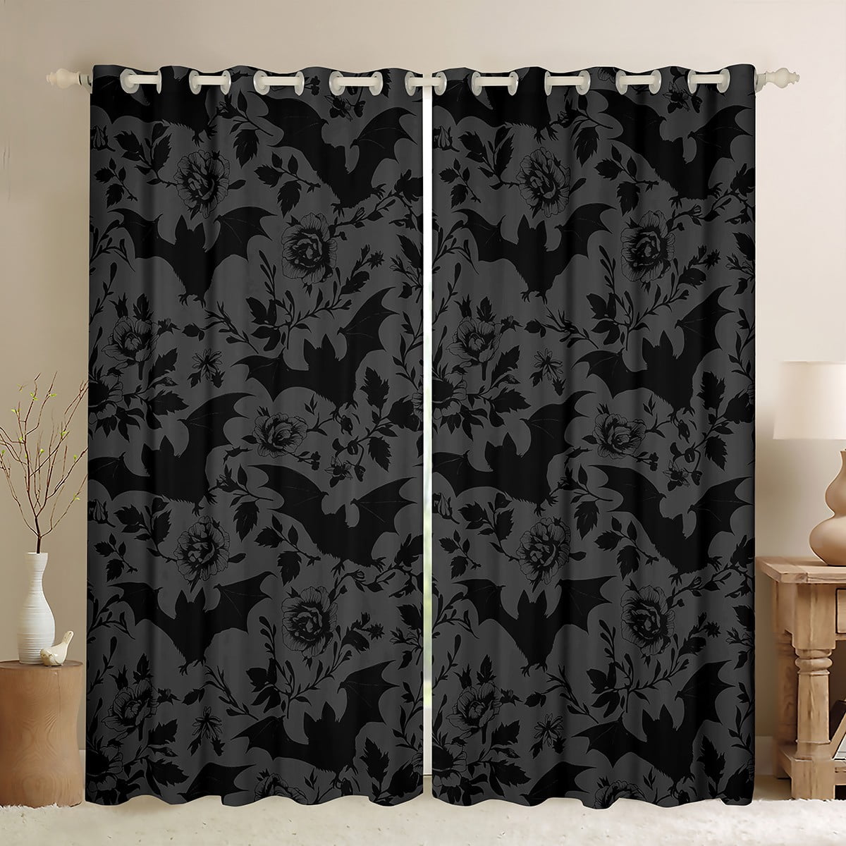 Castle Fairy Gothic Bats Curtains Pack of 2 (42x84 Each),Floral Rose ...