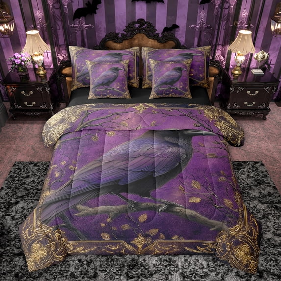 Castle Fairy Gothic Crow Bedding Comforter Set,Luxury Purple Gold Full ...