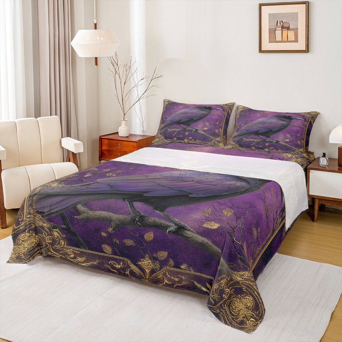 Castle Fairy Gothic Crow Twin Sheet Sets for Female Men,Luxury Purple ...